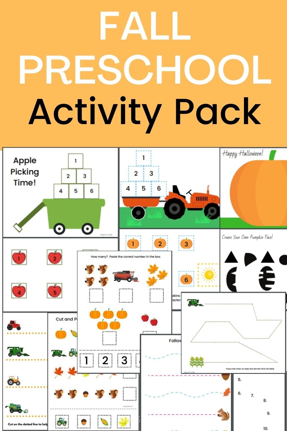 Fun Fall Printable Set for Preschool, Fall Preschool Activities Pack ...