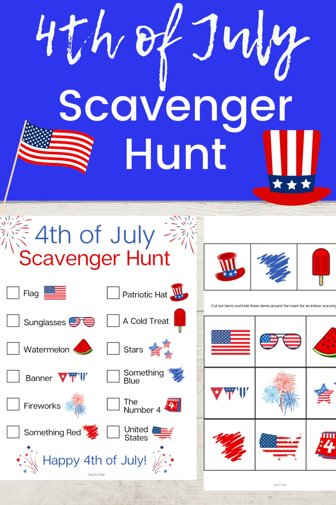 4th of July Scavenger Hunt With Cards to Hide, Indoor Independence Day ...
