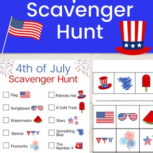 4th of July Scavenger Hunt With Cards to Hide, Indoor Independence Day ...