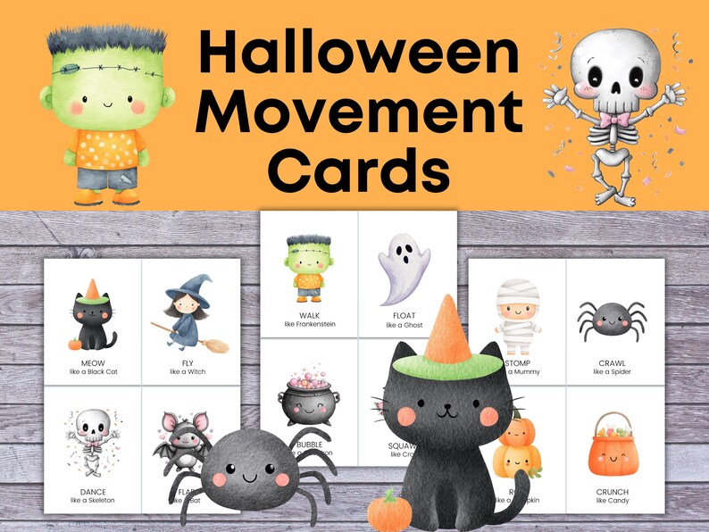 Halloween Movement Cards for Kids, Preschool Gross Motor Activity ...