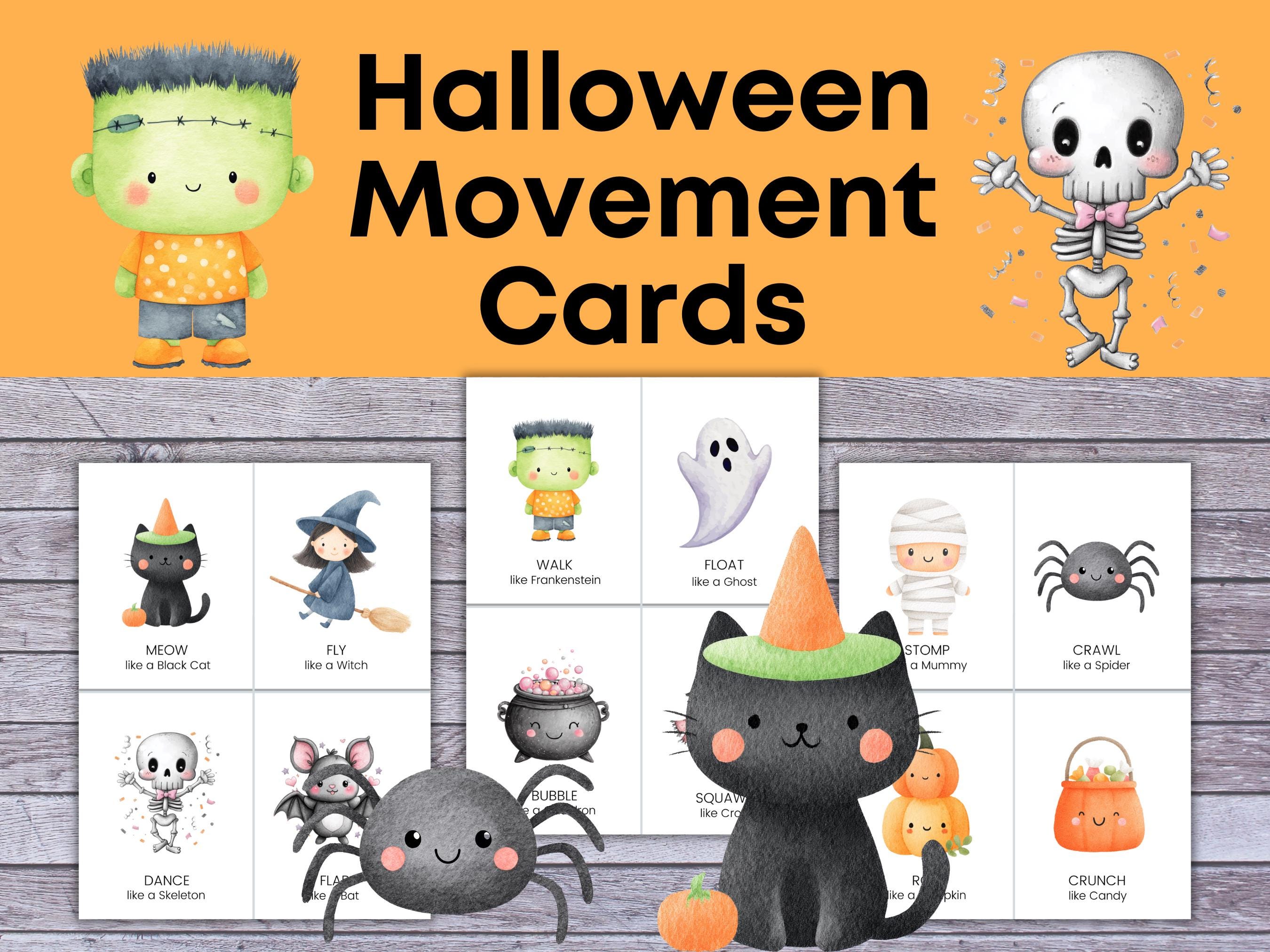 Halloween Movement Cards for Kids, Preschool Gross Motor Activity ...