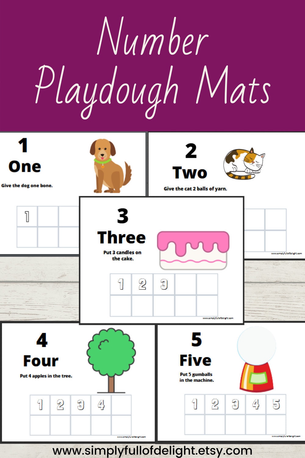 Number Play Dough Mats, Printable Play Doh Mats, 1-5 Number Play Dough ...
