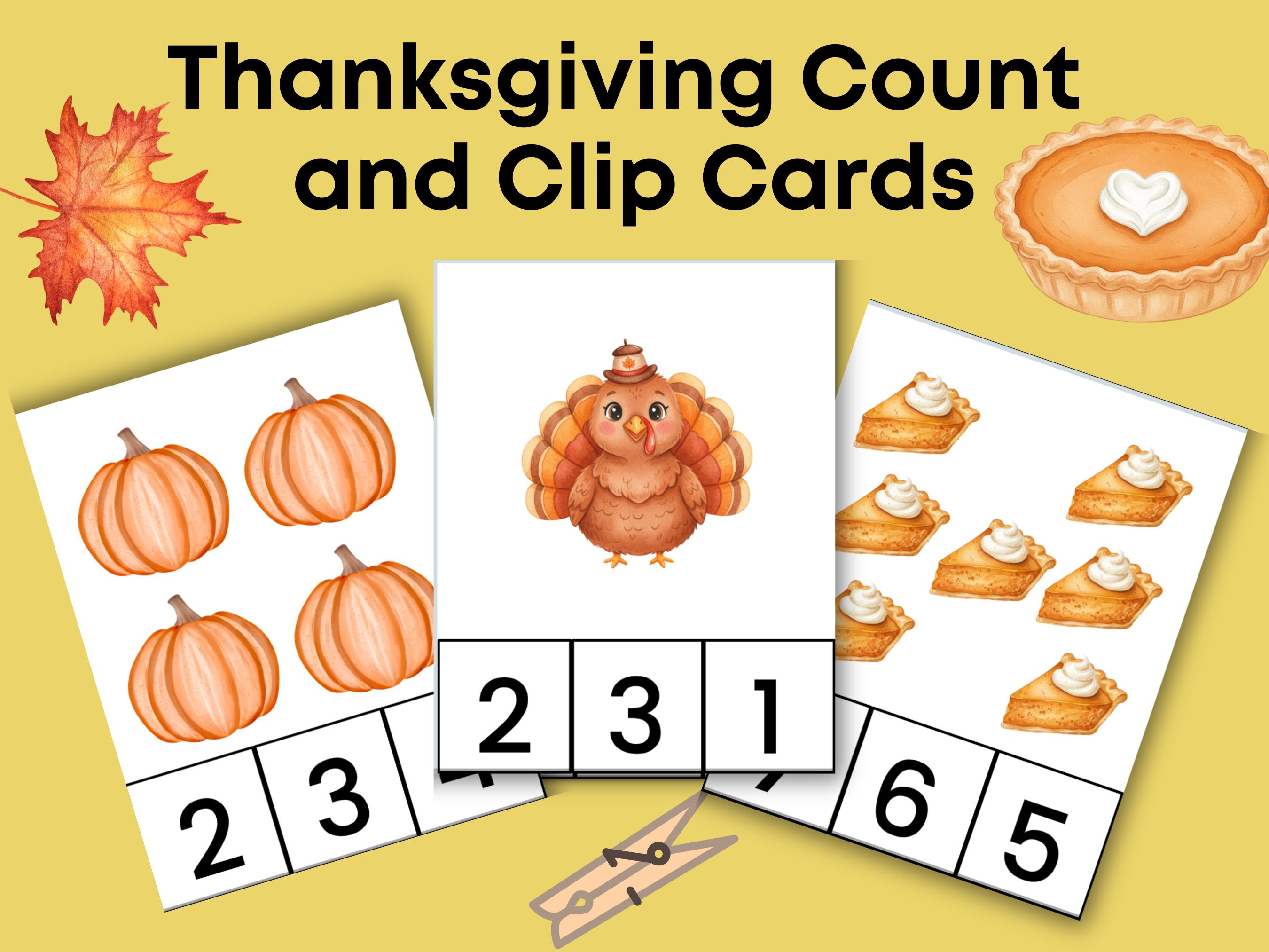 Thanksgiving Count Clip Cards, Montessori Math Printable, Homeschooling ...