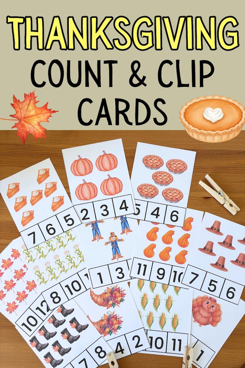 Thanksgiving Count Clip Cards, Montessori Math Printable, Homeschooling ...