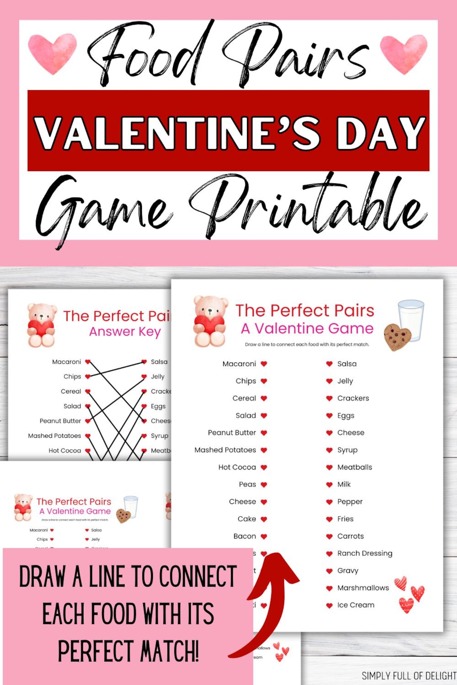 Valentine's Day Perfect Pairs Game, Valentine Printable Games, Food ...