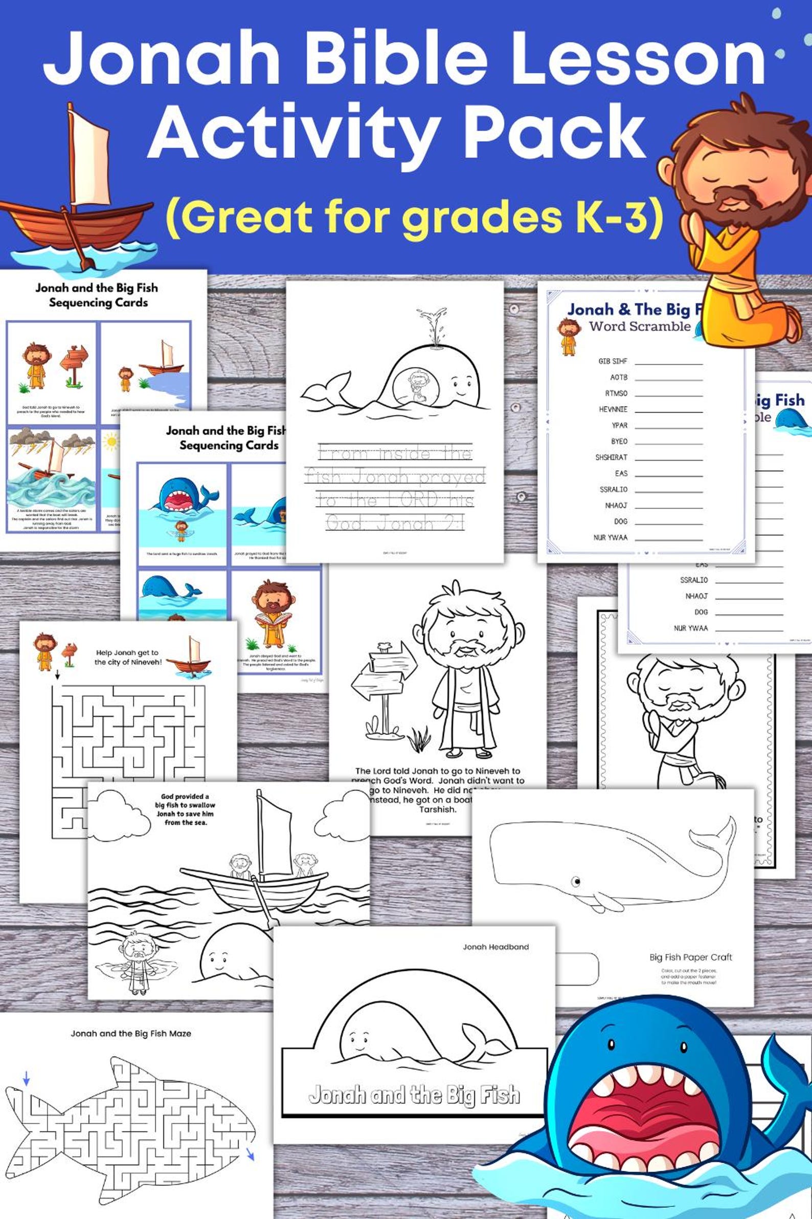 Jonah and the Big Fish Bible Story, Jonah Activities and Games, Jonah ...
