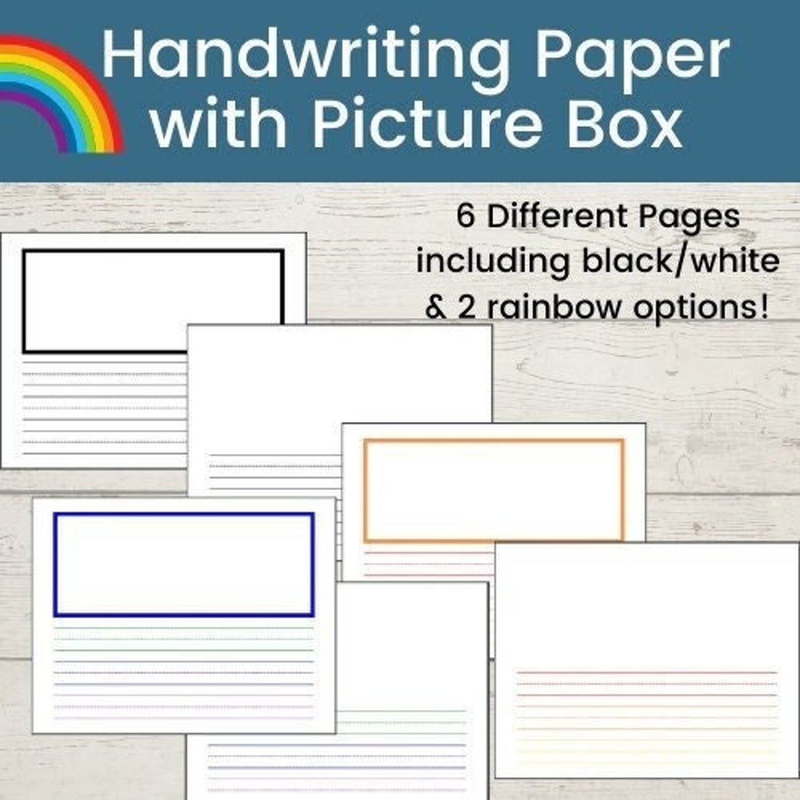 Rainbow Lined Paper With Picture Box, Handwriting Paper With Picture ...