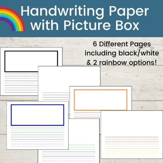 Rainbow Lined Paper With Picture Box Handwriting Paper With | Etsy