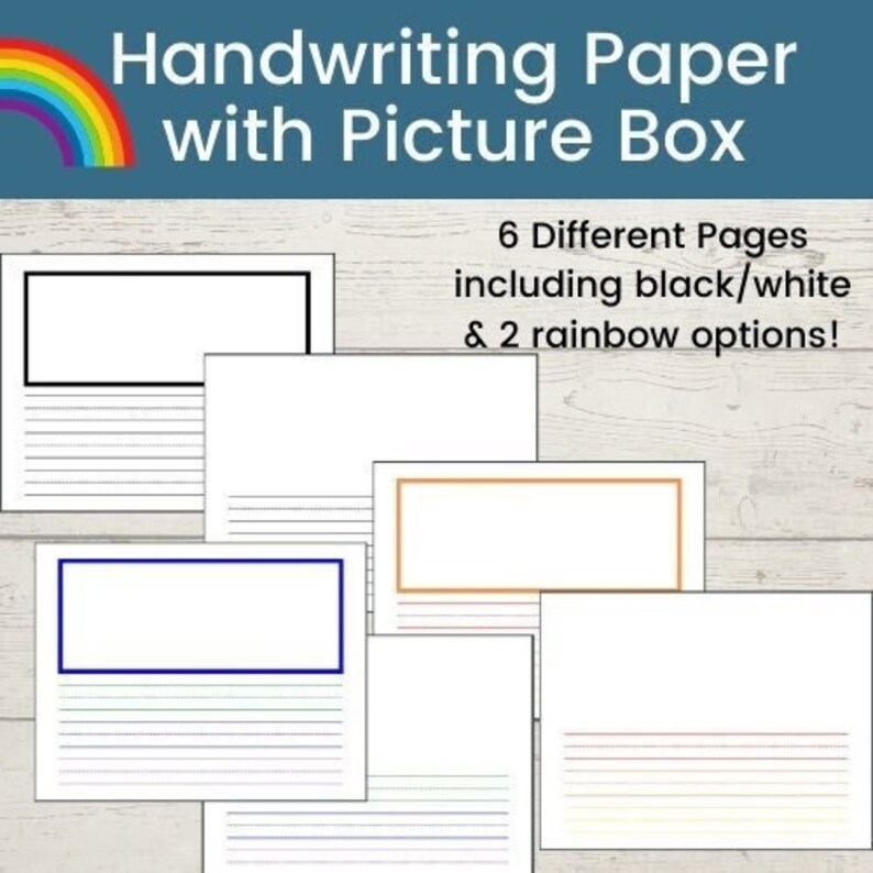Rainbow Lined Paper With Picture Box, Handwriting Paper With Picture ...