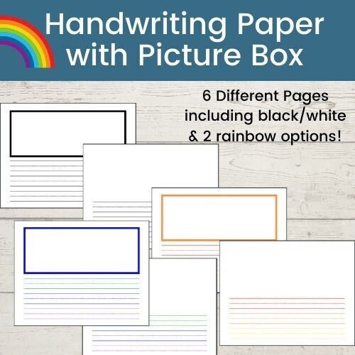 Rainbow Lined Paper With Picture Box, Handwriting Paper With Picture ...