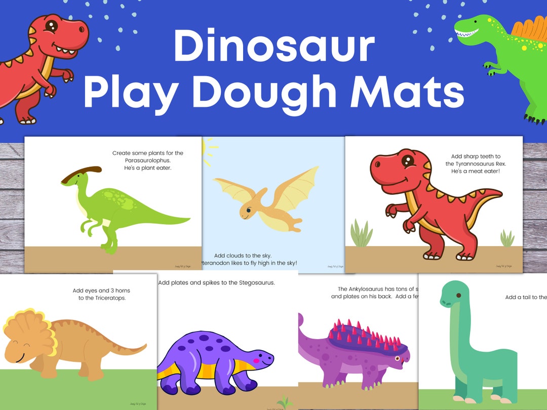 7 Dinosaur Play Dough Mats, Printable Dinosaurs Play Dough Mat, Dino ...