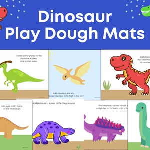 7 Dinosaur Play Dough Mats, Printable Dinosaurs Play Dough Mat, Dino ...