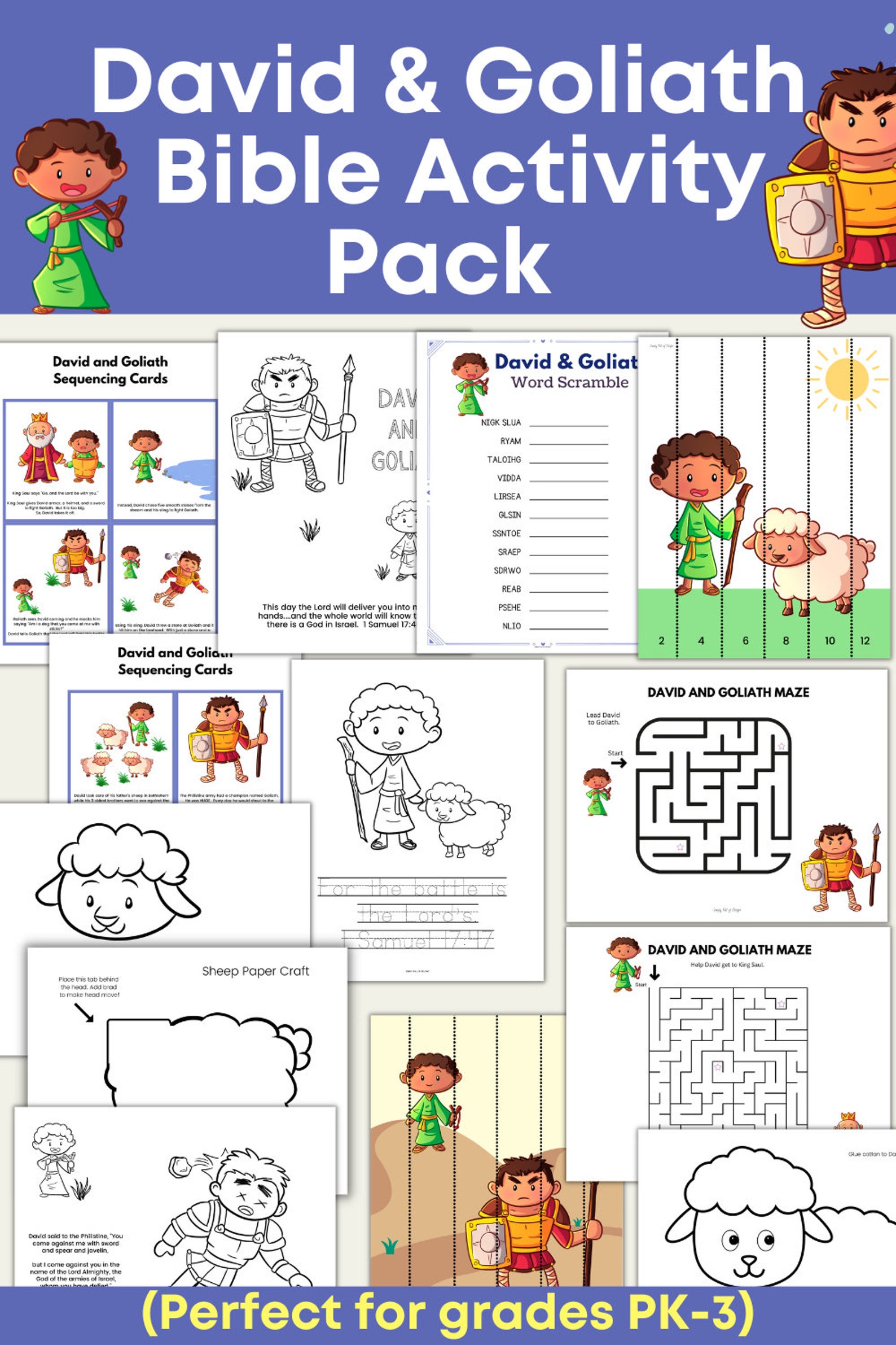 David and Goliath Sunday School Lesson, David and Goliath Worksheet ...