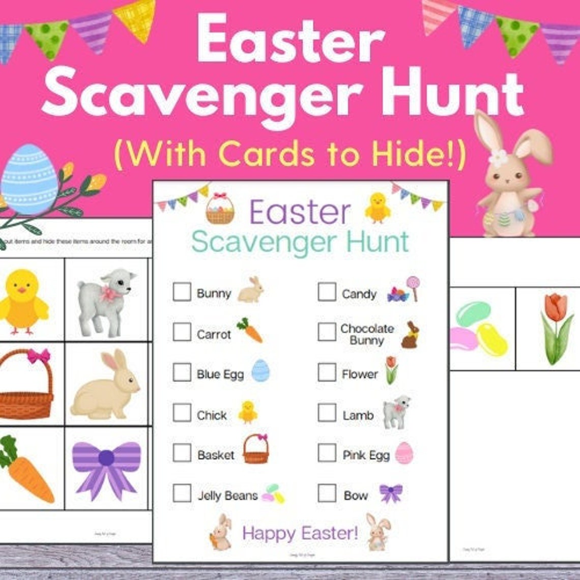Easter Scavenger Hunt With Cards to Hide, Indoor Easter Scavenger Hunt ...