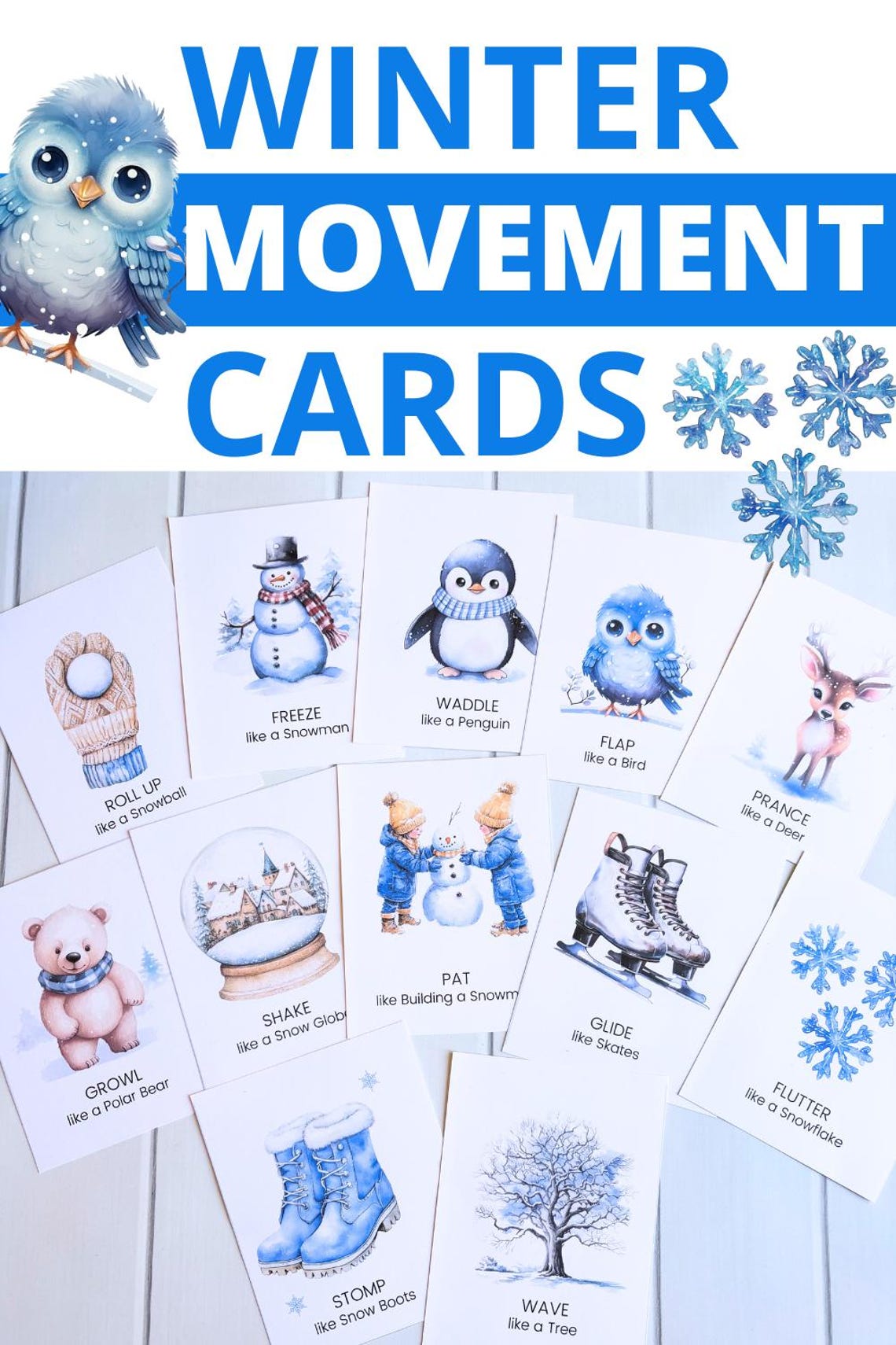 Winter Movement Cards for Kids, Preschool Gross Motor Activity ...