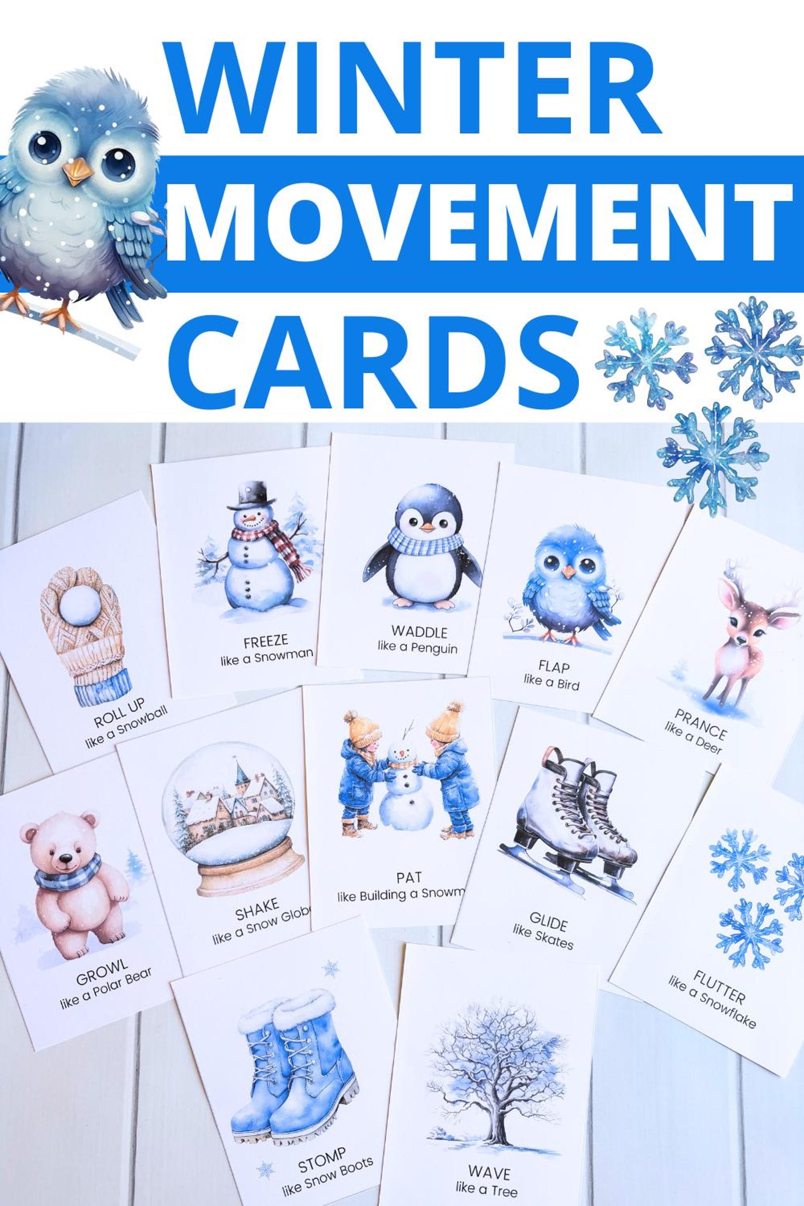 Winter Movement Cards for Kids, Preschool Gross Motor Activity ...