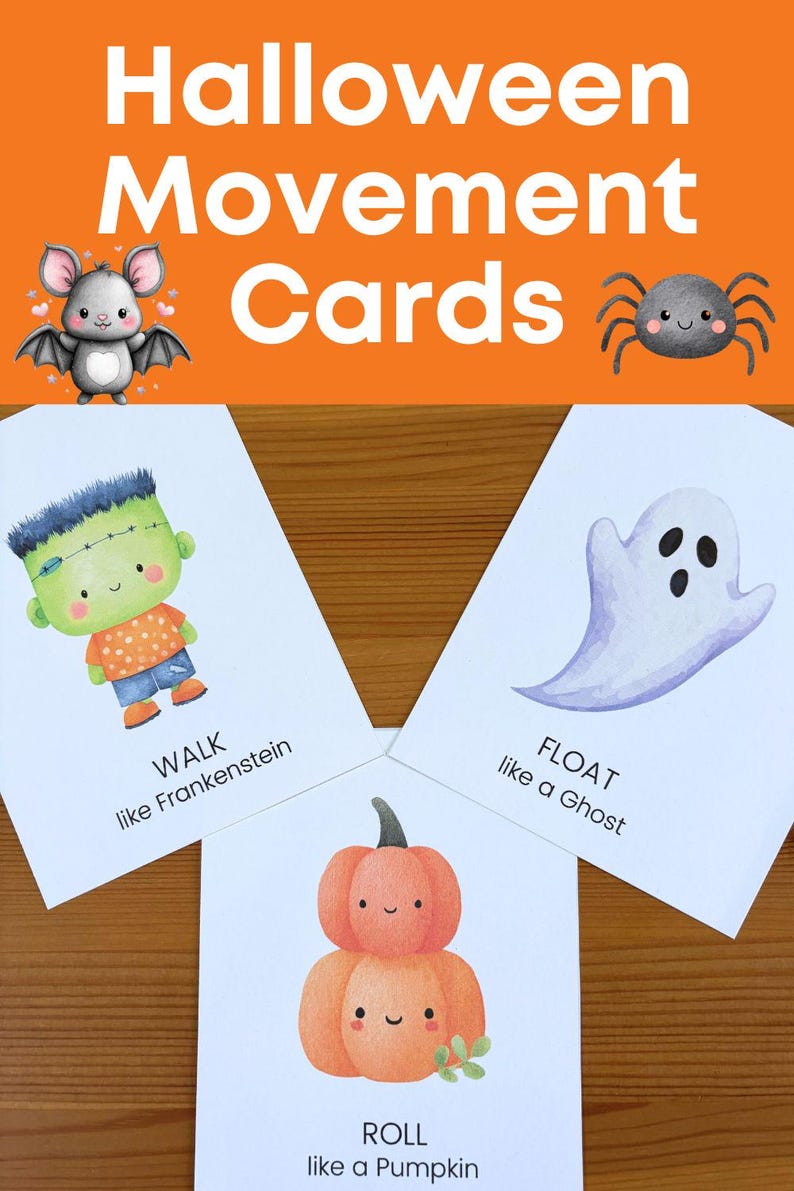 Halloween Movement Cards for Kids, Preschool Gross Motor Activity ...