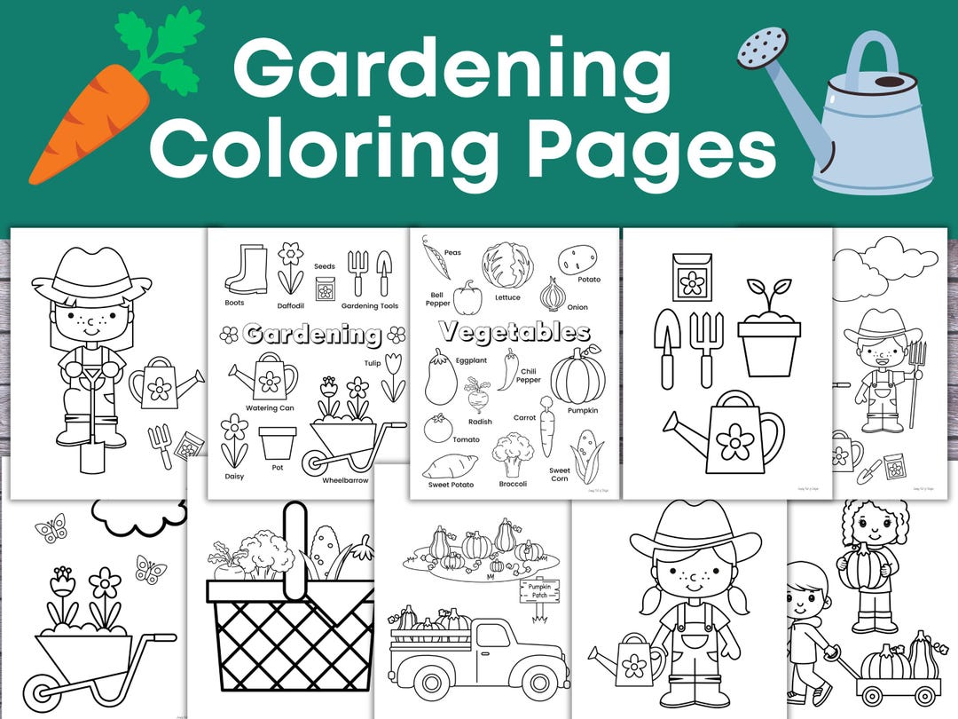Gardening Coloring Pages for Kids, Garden Coloring Sheets, Vegetable ...