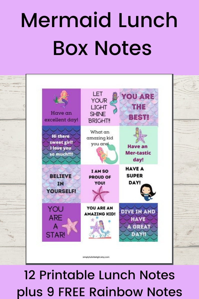 Mermaid Lunch Box Notes - 12 Mermaid Lunchbox Notes for Kids, Mermaid ...