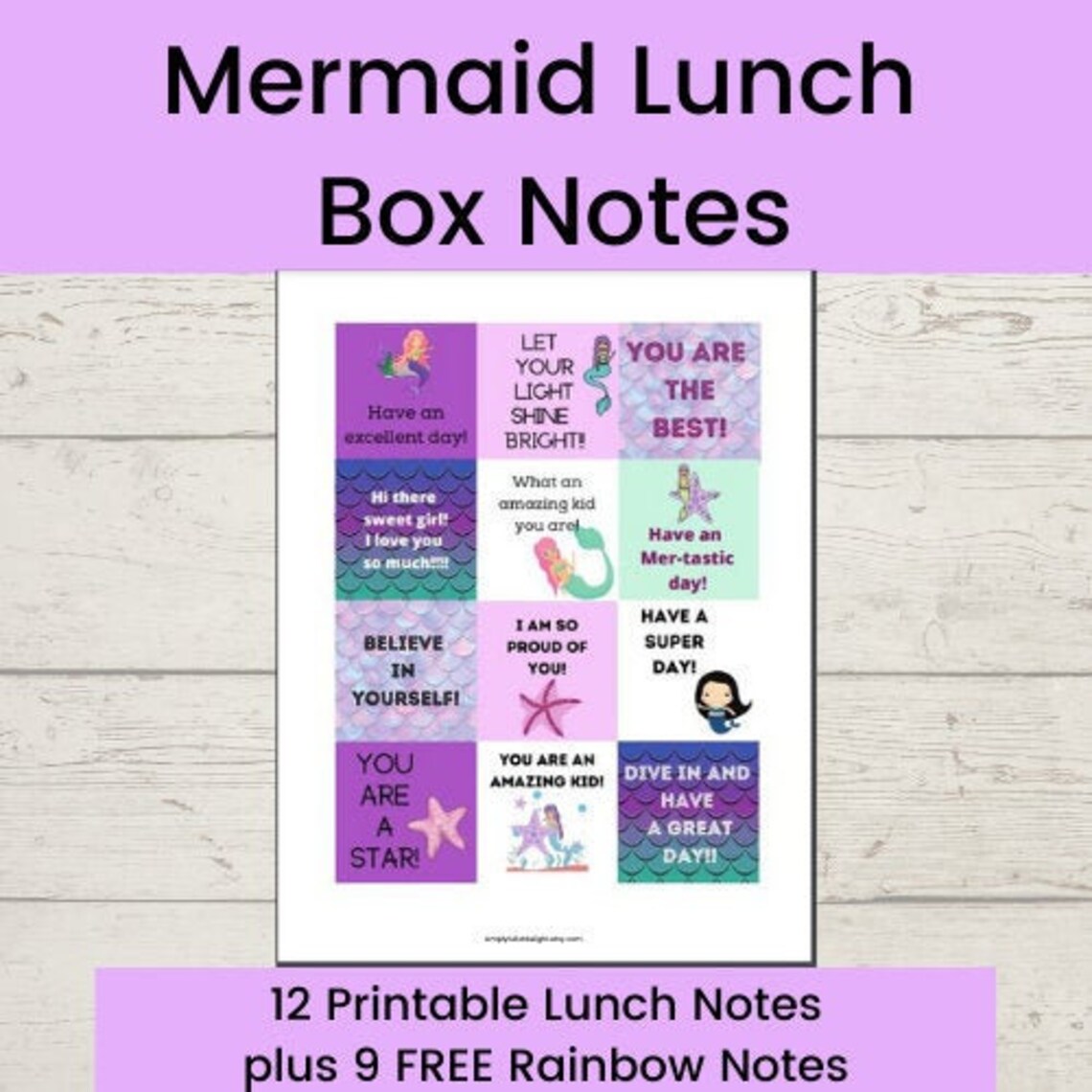 Mermaid Lunch Box Notes - 12 Mermaid Lunchbox Notes for Kids, Mermaid ...