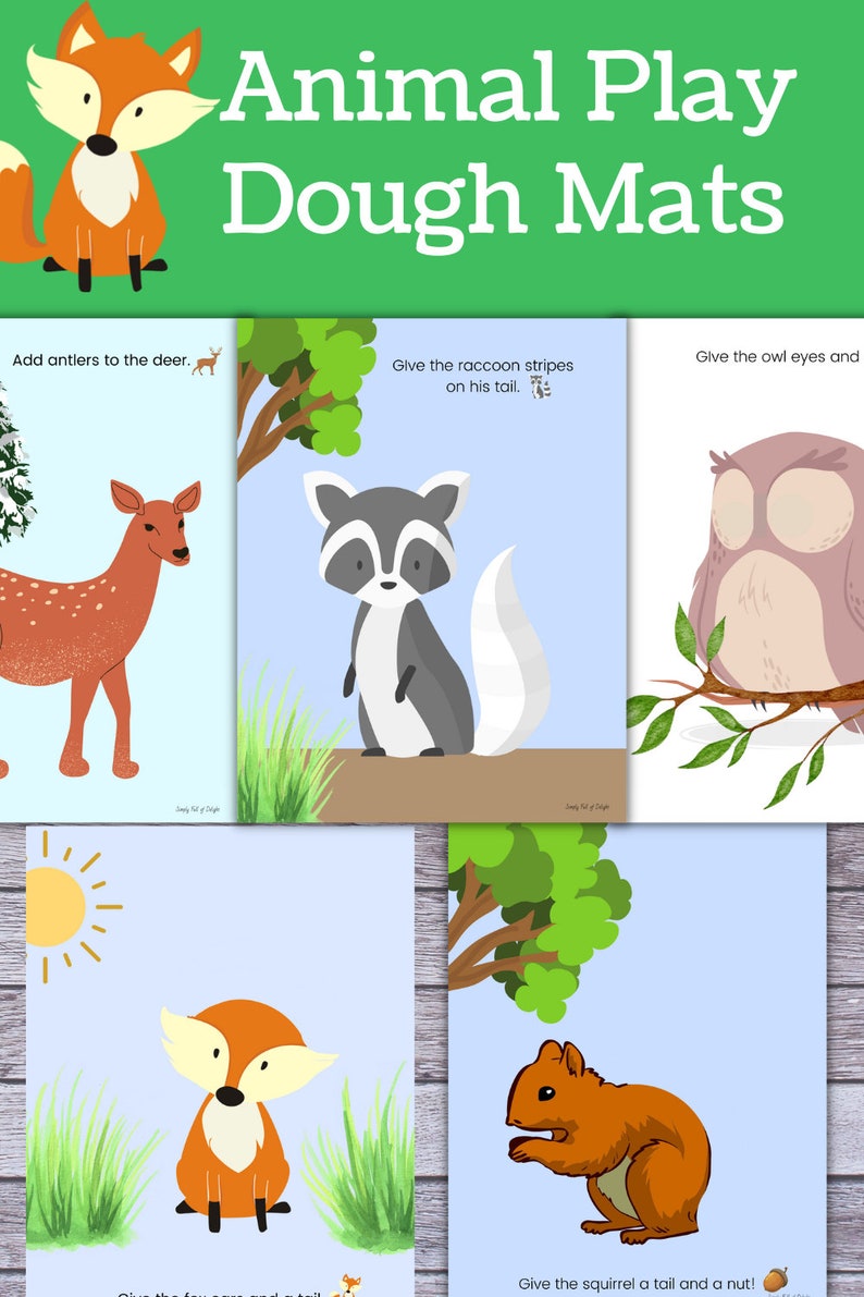 5 Printable Play Doh Mats, Animal Play Dough Mats, Woodland Playdough ...