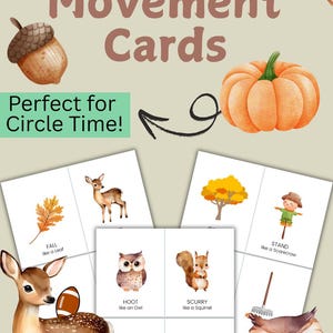 Fall Movement Cards for Kids, Preschool Gross Motor Activity Flashcards ...