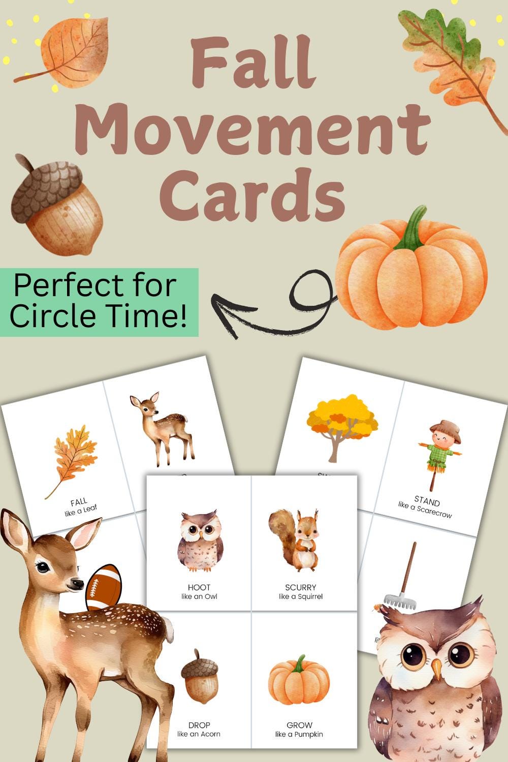 Fall Movement Cards for Kids, Preschool Gross Motor Activity Flashcards ...