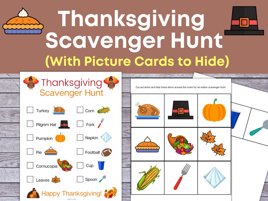 Thanksgiving Scavenger Hunt With Cards to Hide, Fall Scavenger Hunt ...