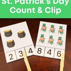St. Patrick's Day Count Clip Cards, Montessori Math Printable ...