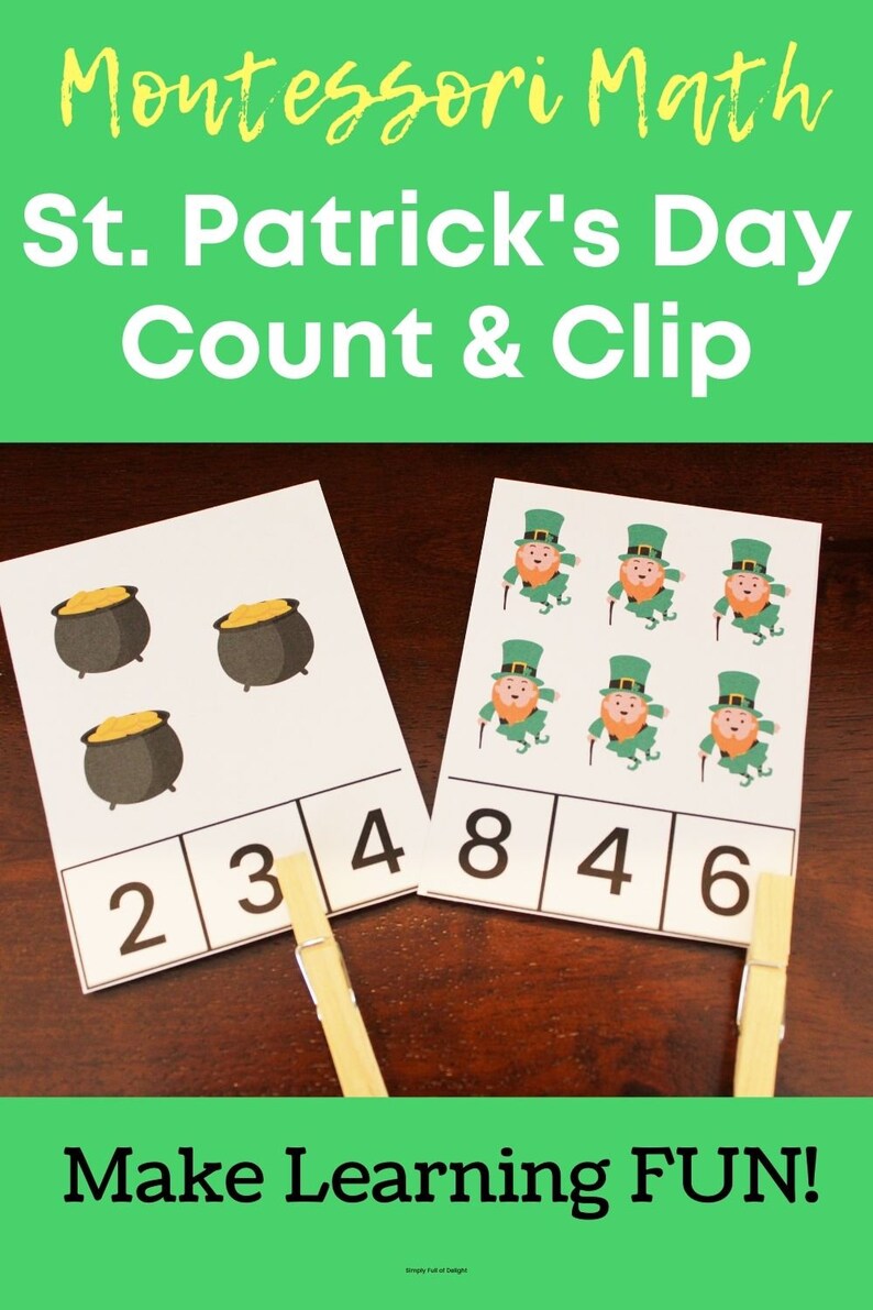 St. Patrick's Day Count Clip Cards, Montessori Math Printable ...