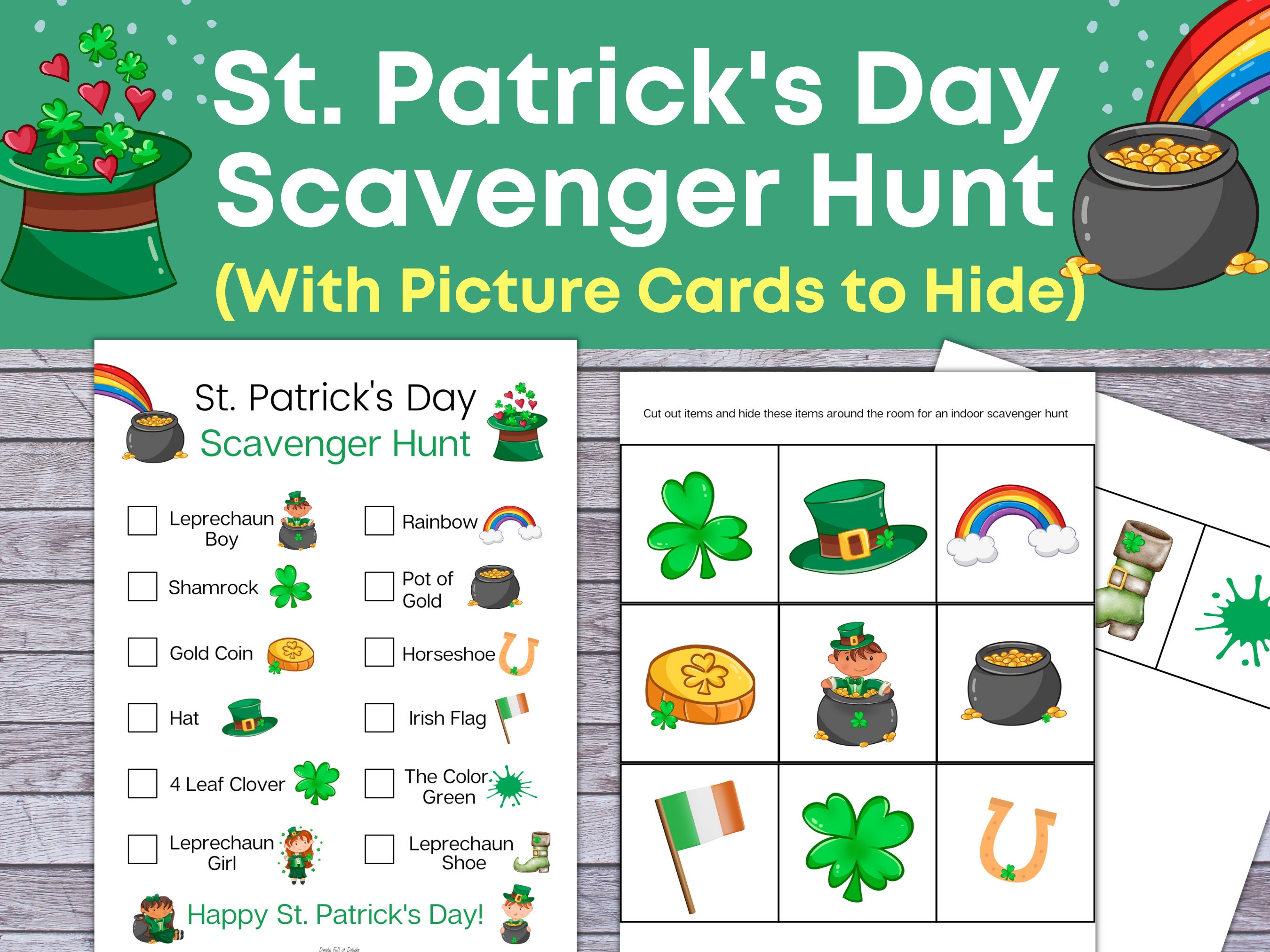 St. Patrick's Day Scavenger Hunt With Picture Cards to Hide, Saint ...