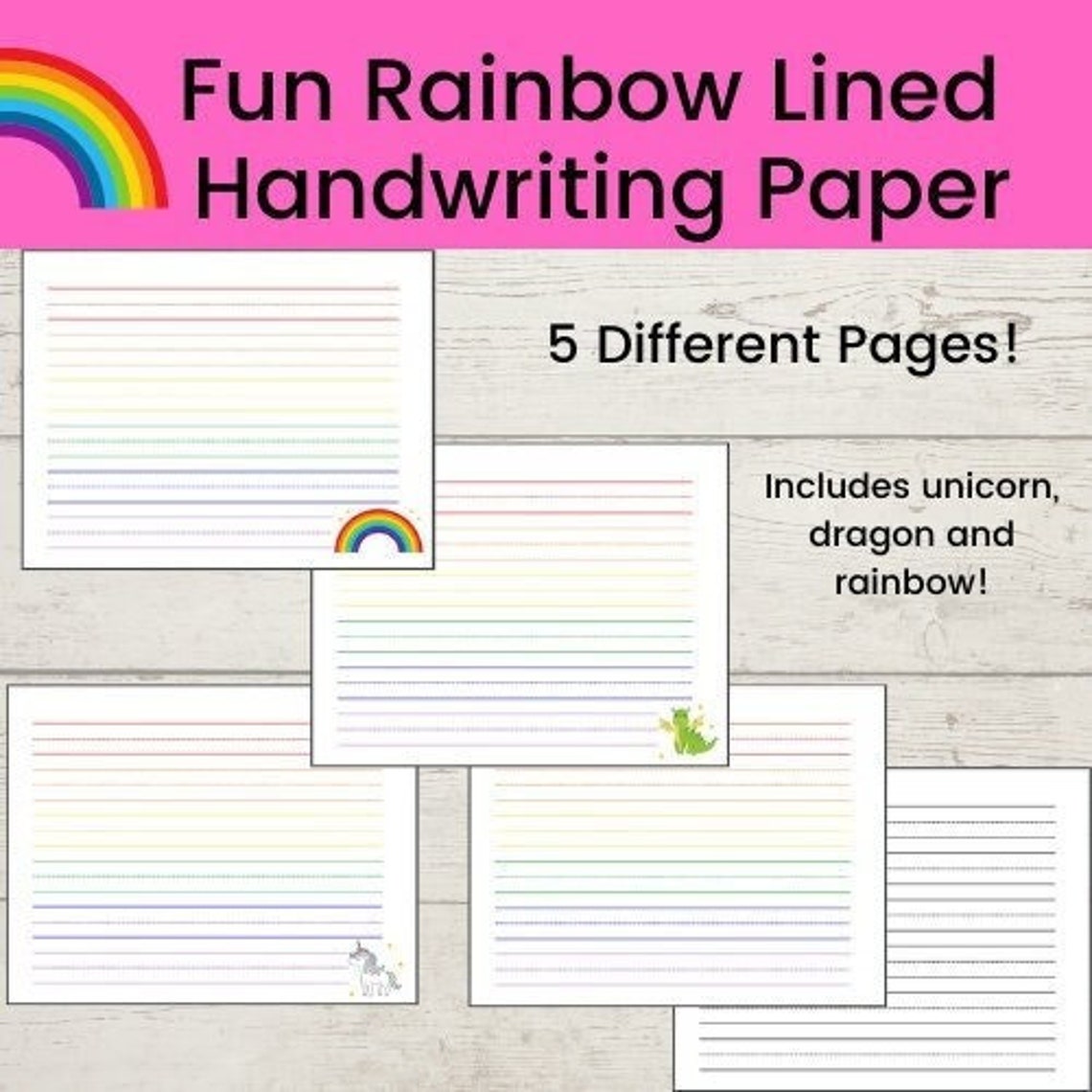 Rainbow Lined Paper, Handwriting Paper, Penmanship Paper, Writing ...