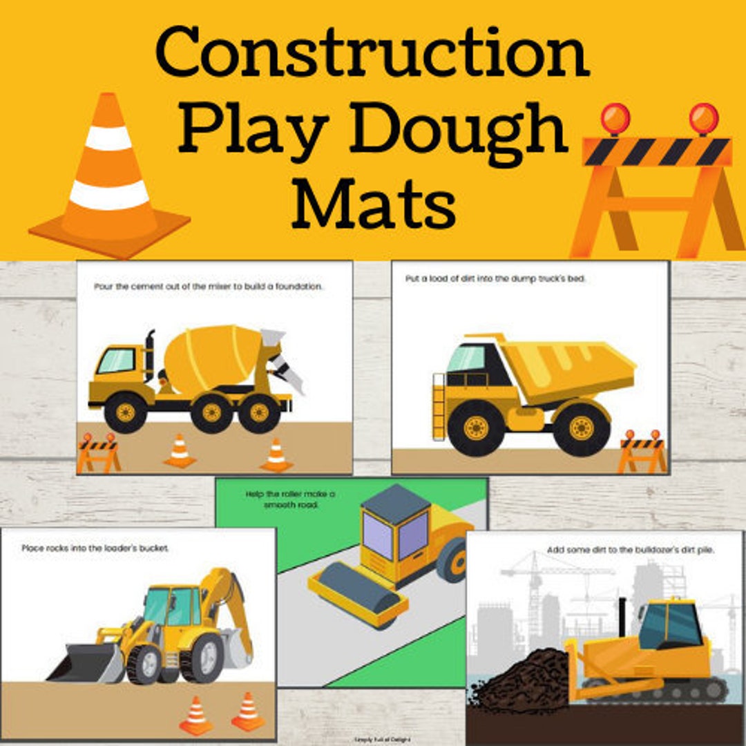 5 Printable Play Doh Mats, Construction Play Dough Mats, Dump Truck ...