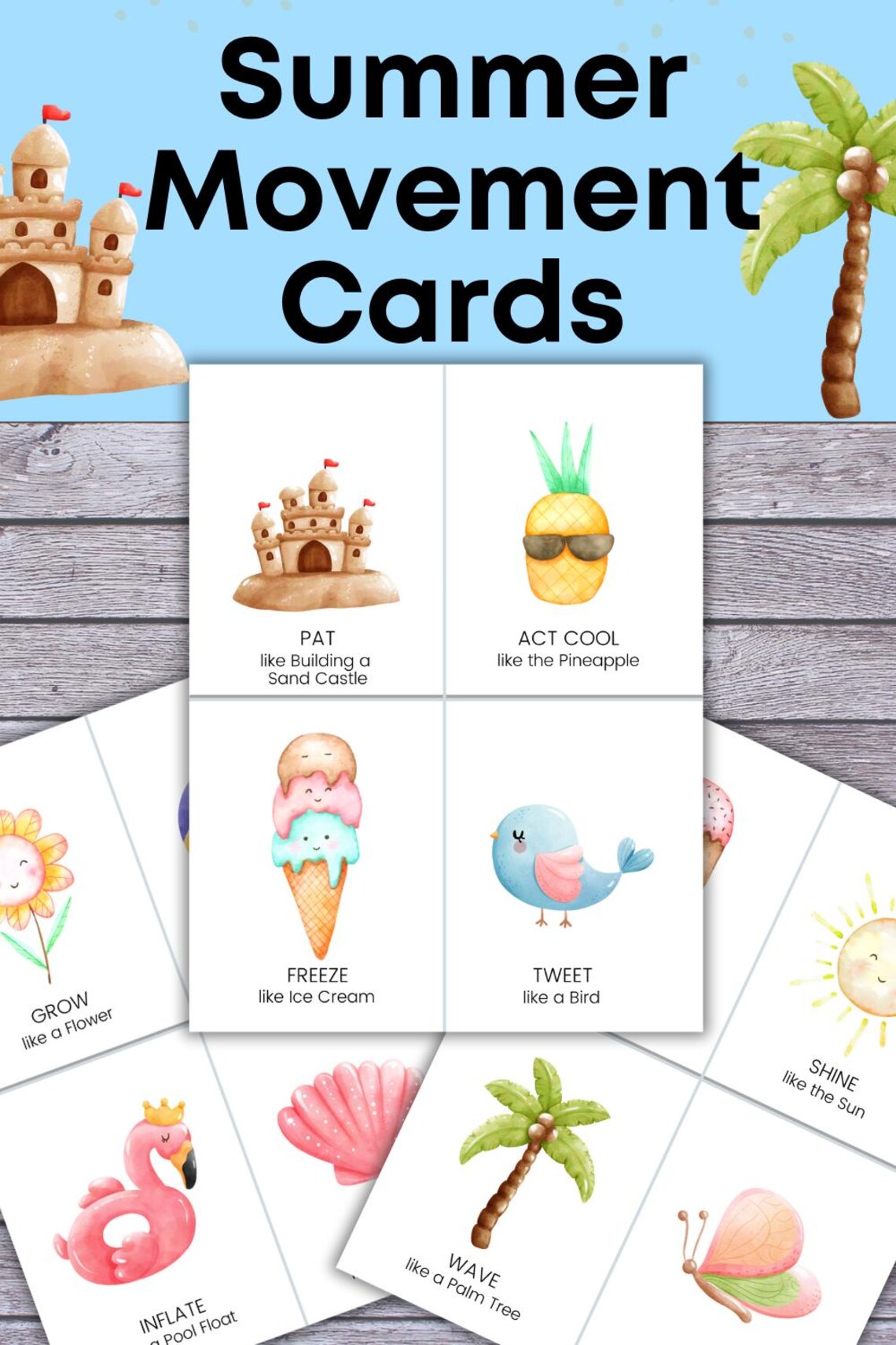 Summer Movement Cards for Kids, Preschool Gross Motor Activity ...