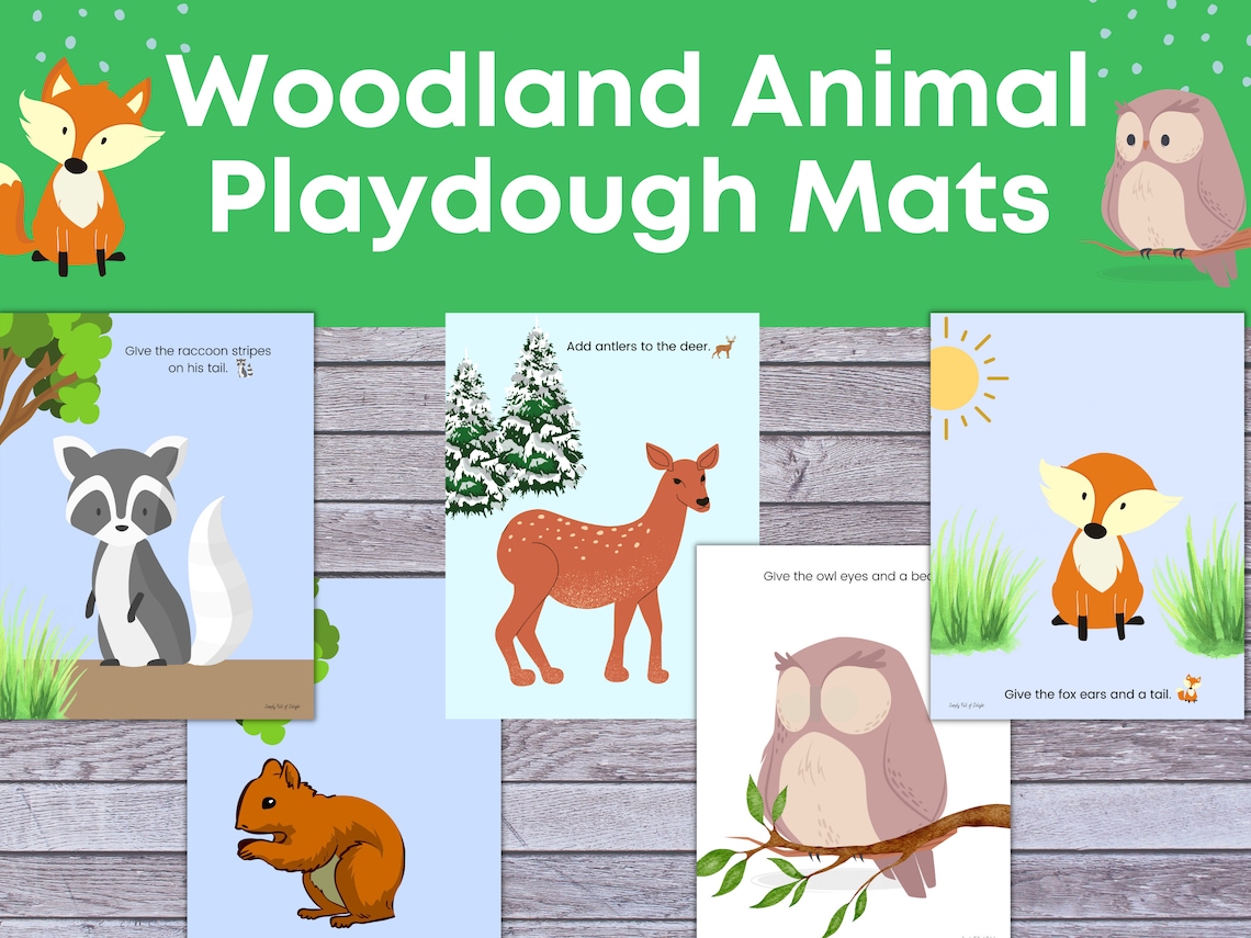 5 Printable Play Doh Mats, Animal Play Dough Mats, Woodland Playdough ...