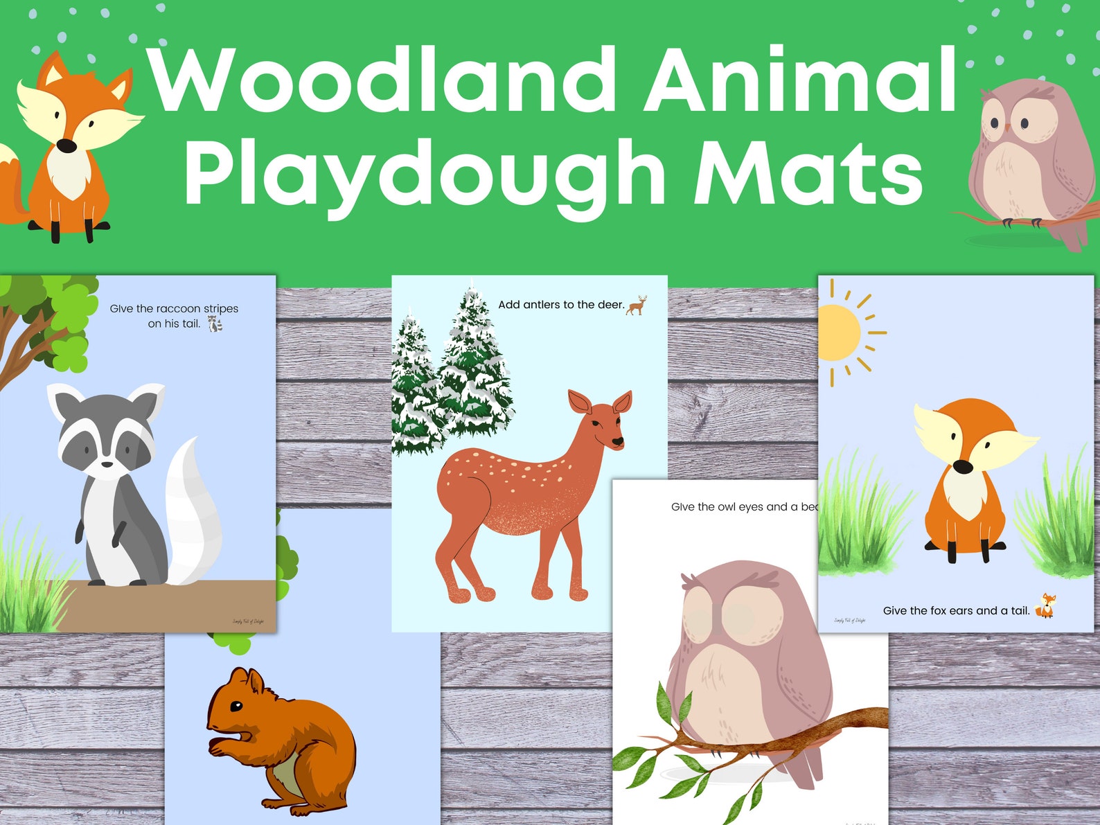 5 Printable Play Doh Mats, Animal Play Dough Mats, Woodland Playdough ...
