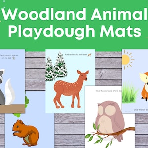 5 Printable Play Doh Mats, Animal Play Dough Mats, Woodland Playdough ...