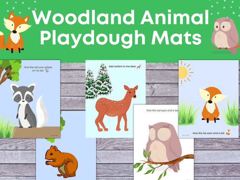 5 Printable Play Doh Mats, Animal Play Dough Mats, Woodland Playdough ...