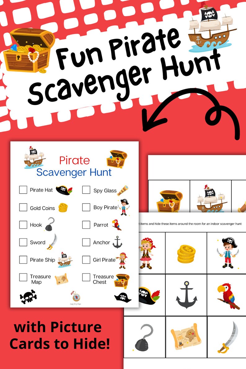 Pirate Scavenger Hunt, Pirate Treasure Hunt, Printable for Kids ...