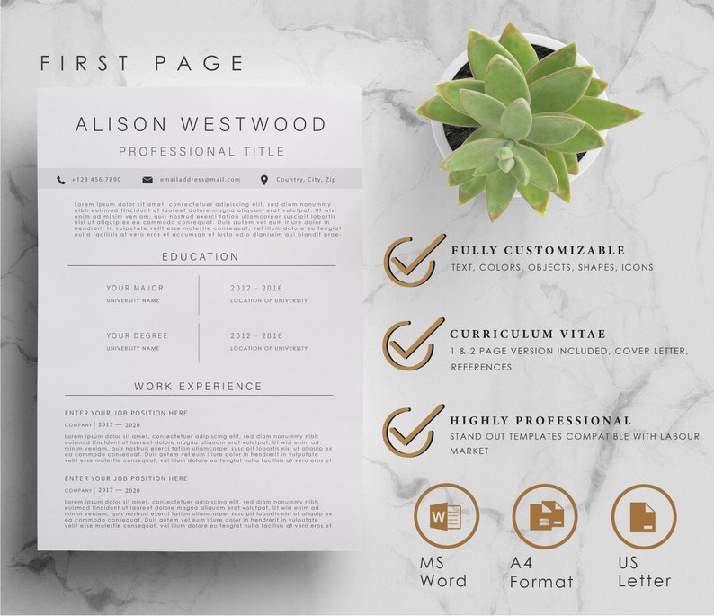 Minimalist Resume Template for MS Word Professional | Etsy