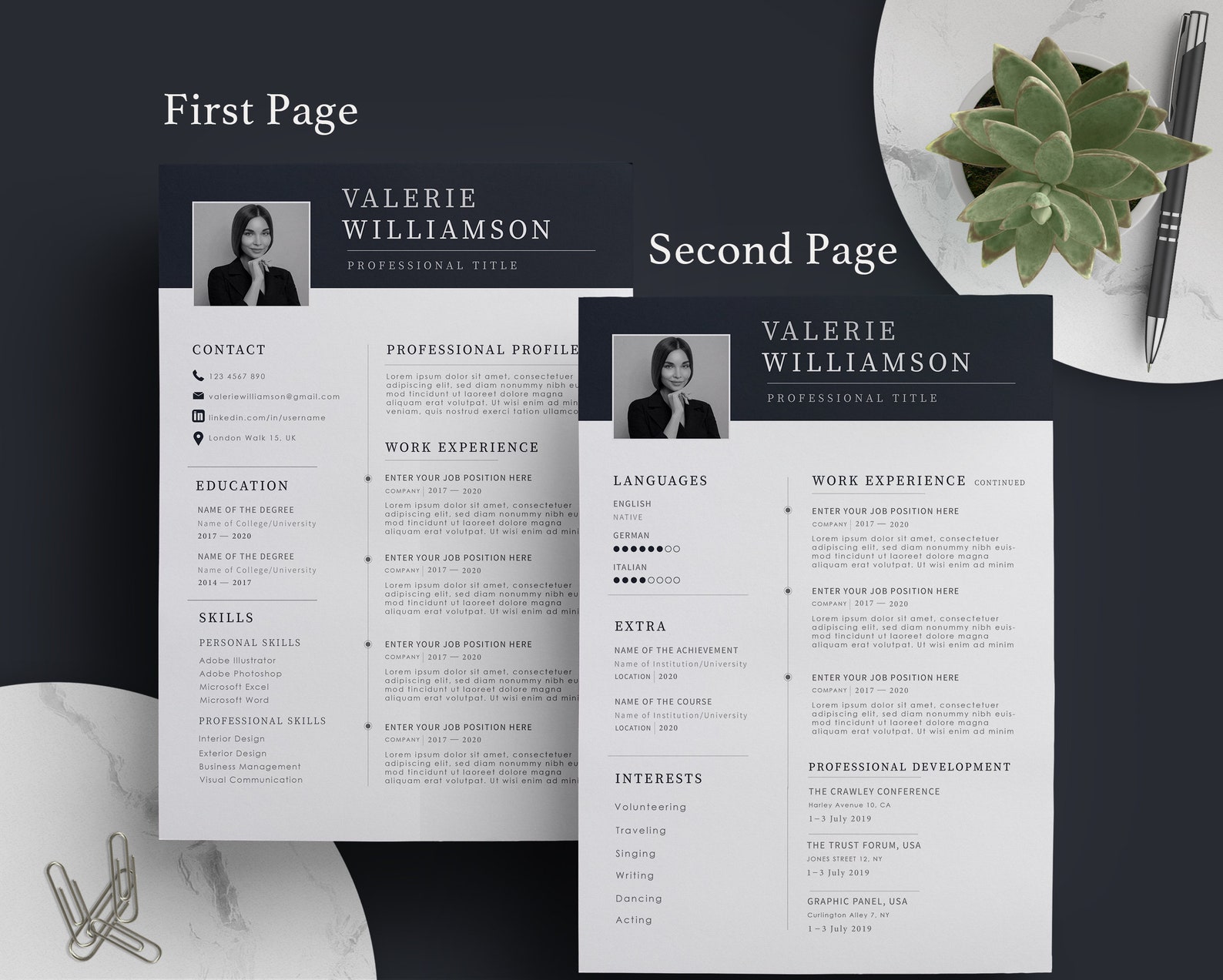 Classy Resume Template for Word Professional Resume - Etsy
