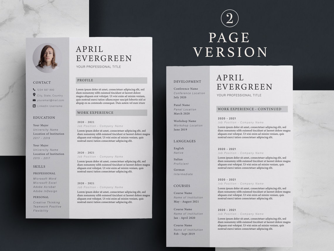 Classy Resume Template With Photo Word | 2 Page CV Template | CV for ...