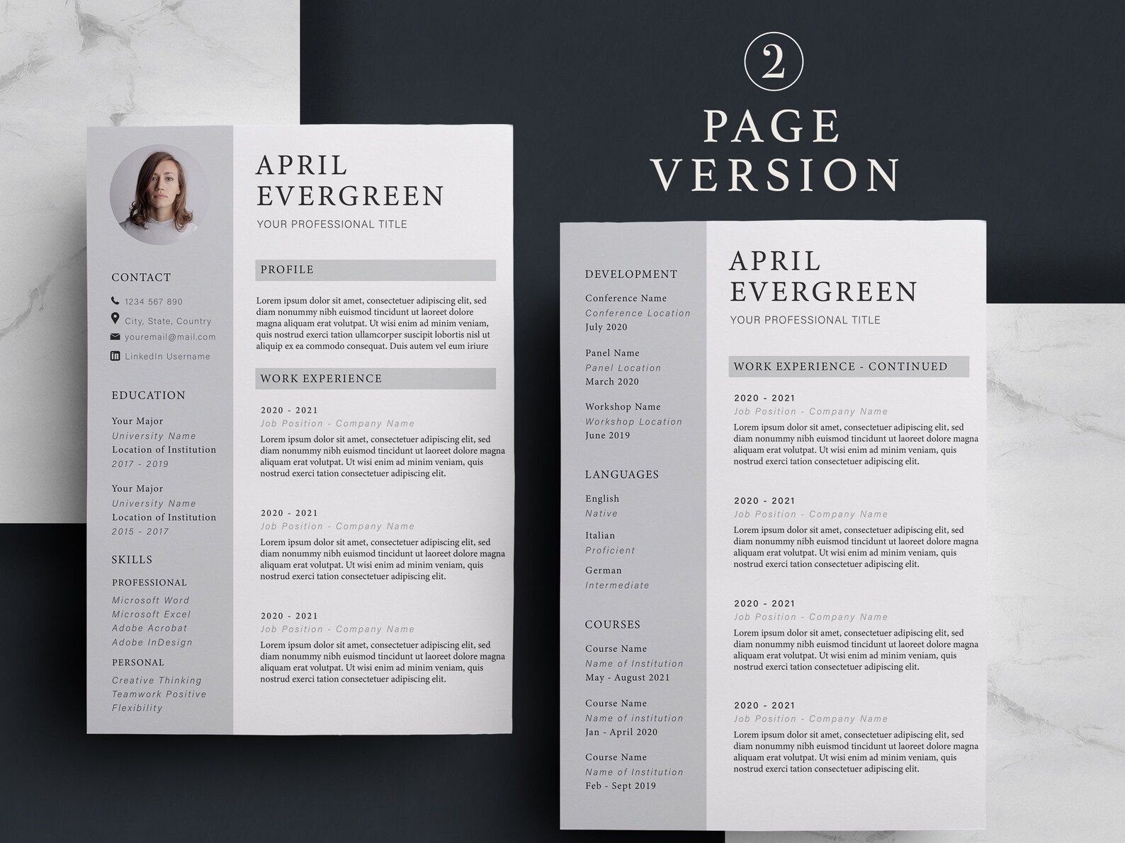 Classy Resume Template With Photo Word | 2 Page CV Template | CV for ...