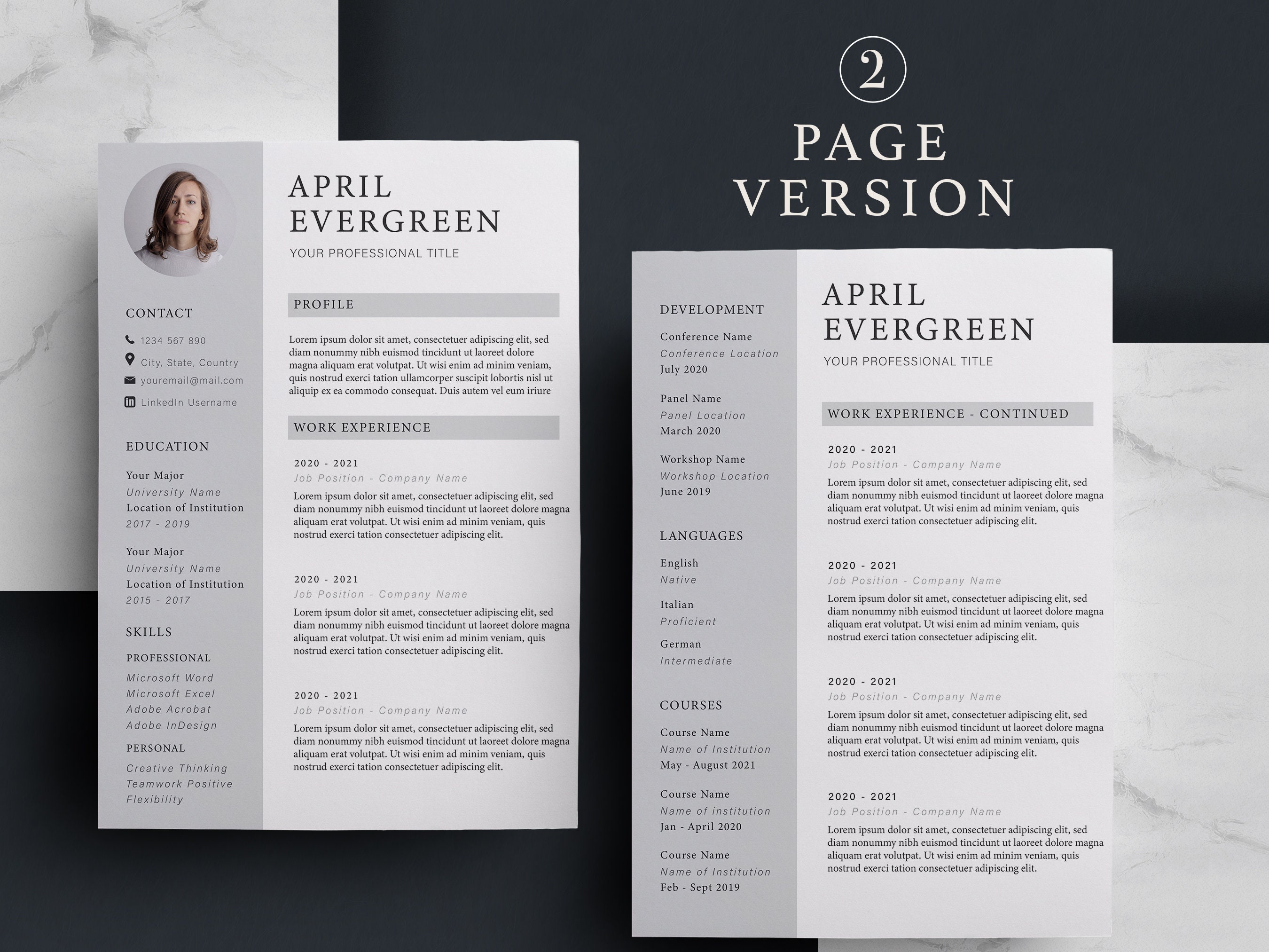 Classy Resume Template With Photo Word | 2 Page CV Template | CV for ...