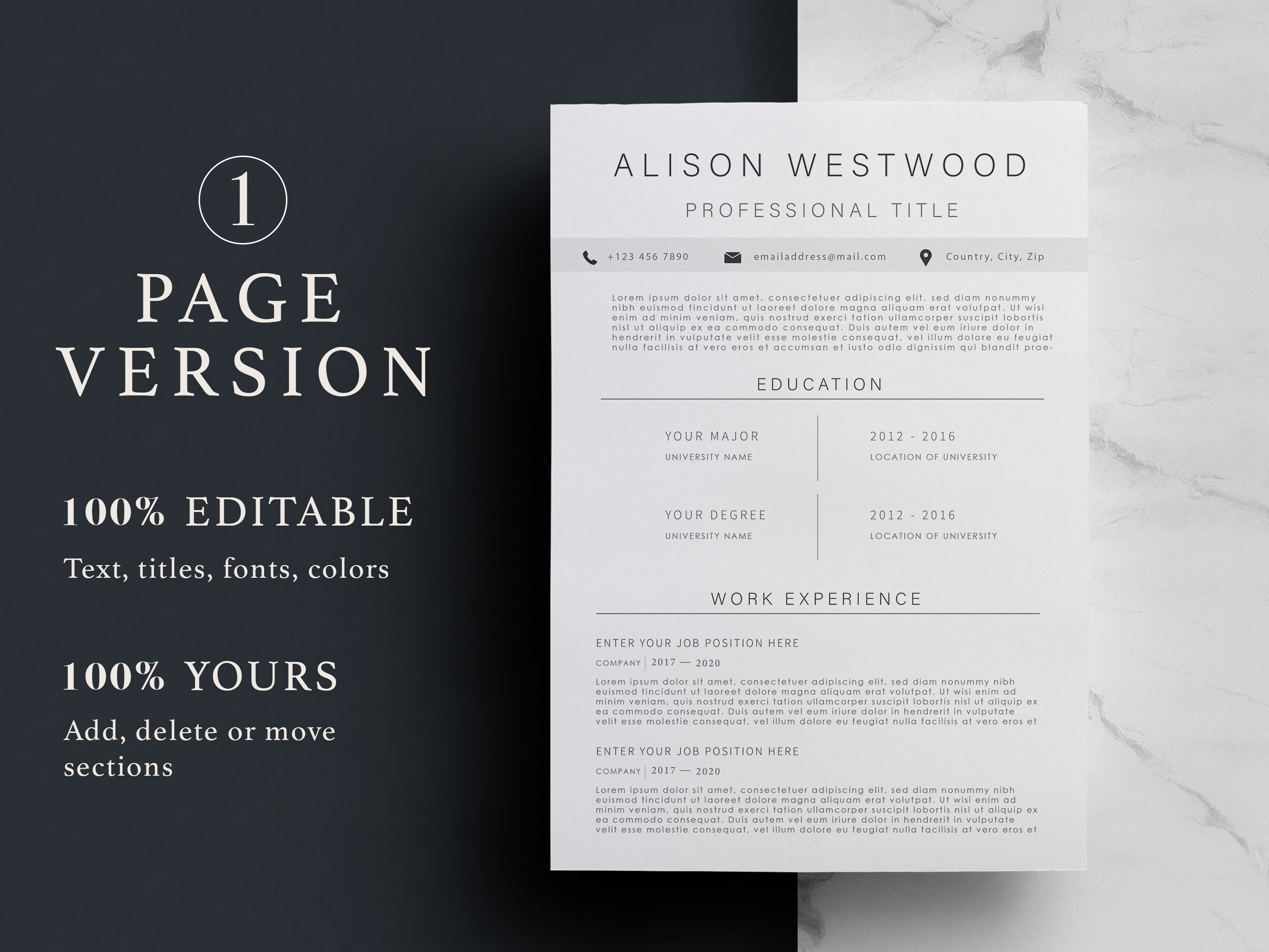 Minimalist Resume Template for MS Word Professional Executive Resume/cv ...