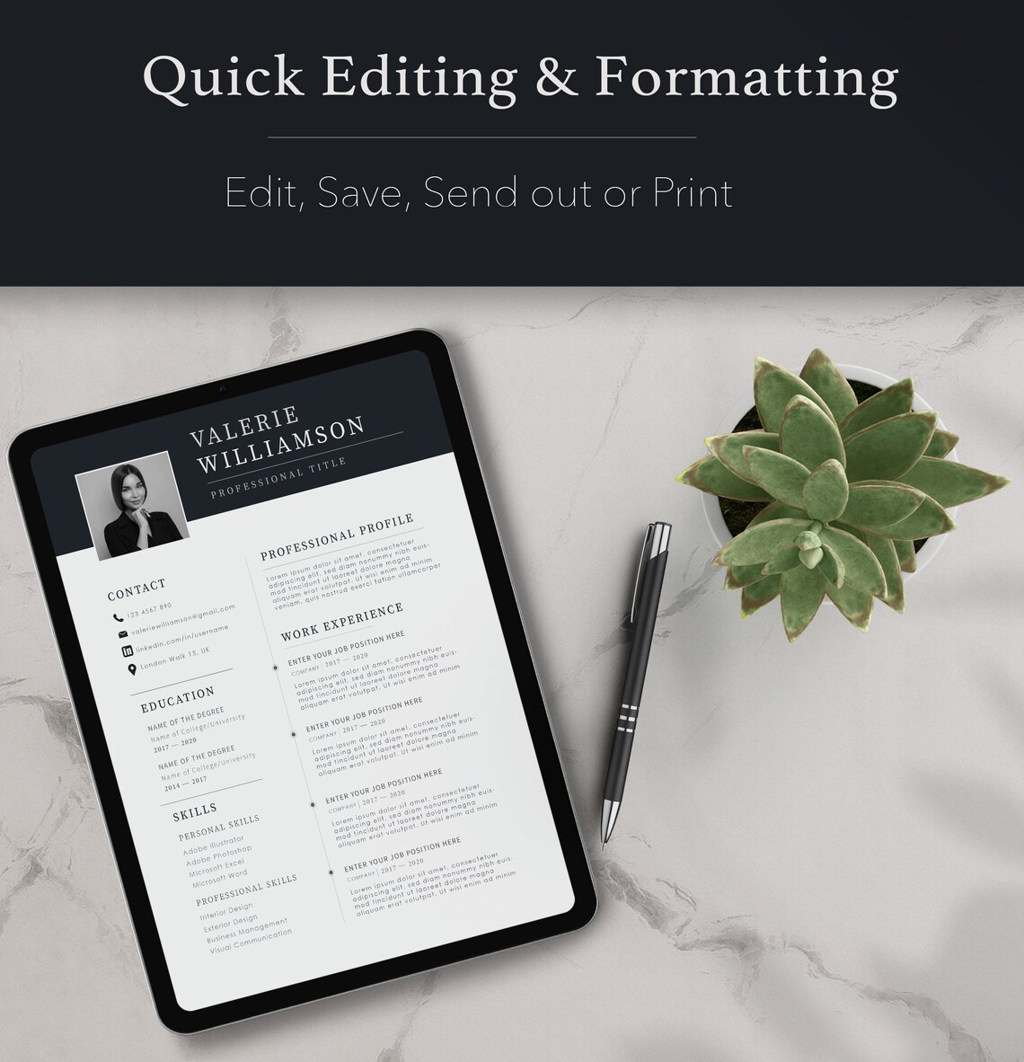Classy Resume Template for Word Professional Resume - Etsy