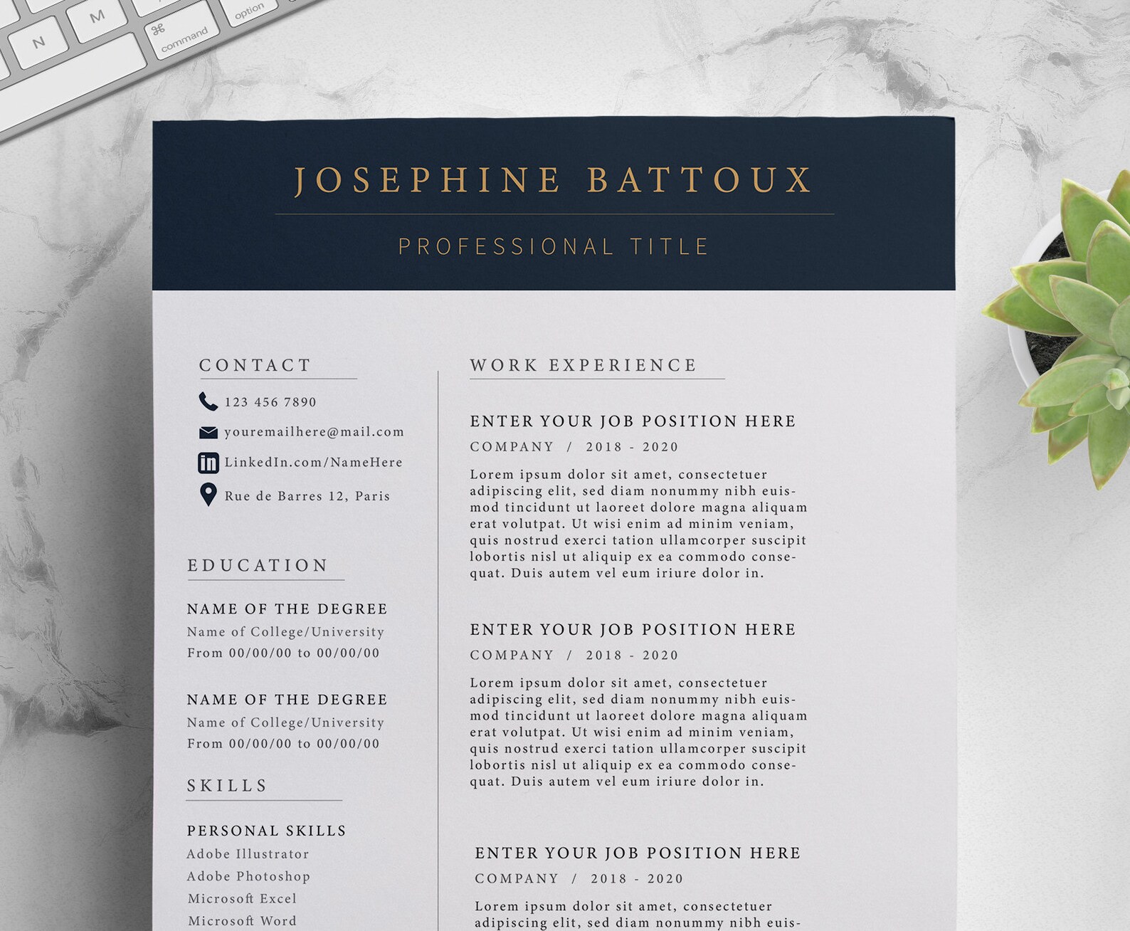 Professional Resume Template for MS Word Resume/cv Cover | Etsy