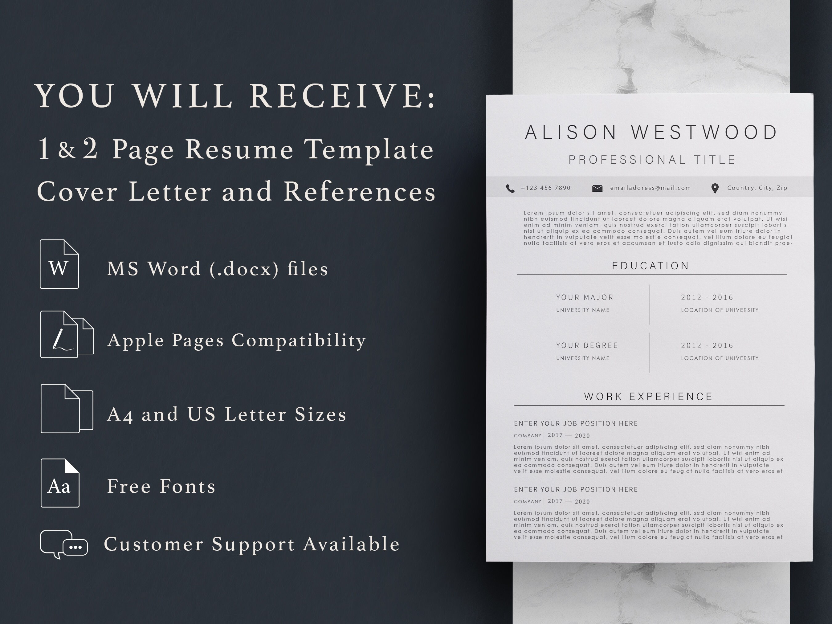 Minimalist Resume Template for MS Word Professional Executive Resume/cv ...