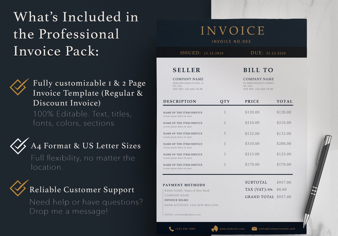 Invoice Template Invoice Template for Word Printable - Etsy