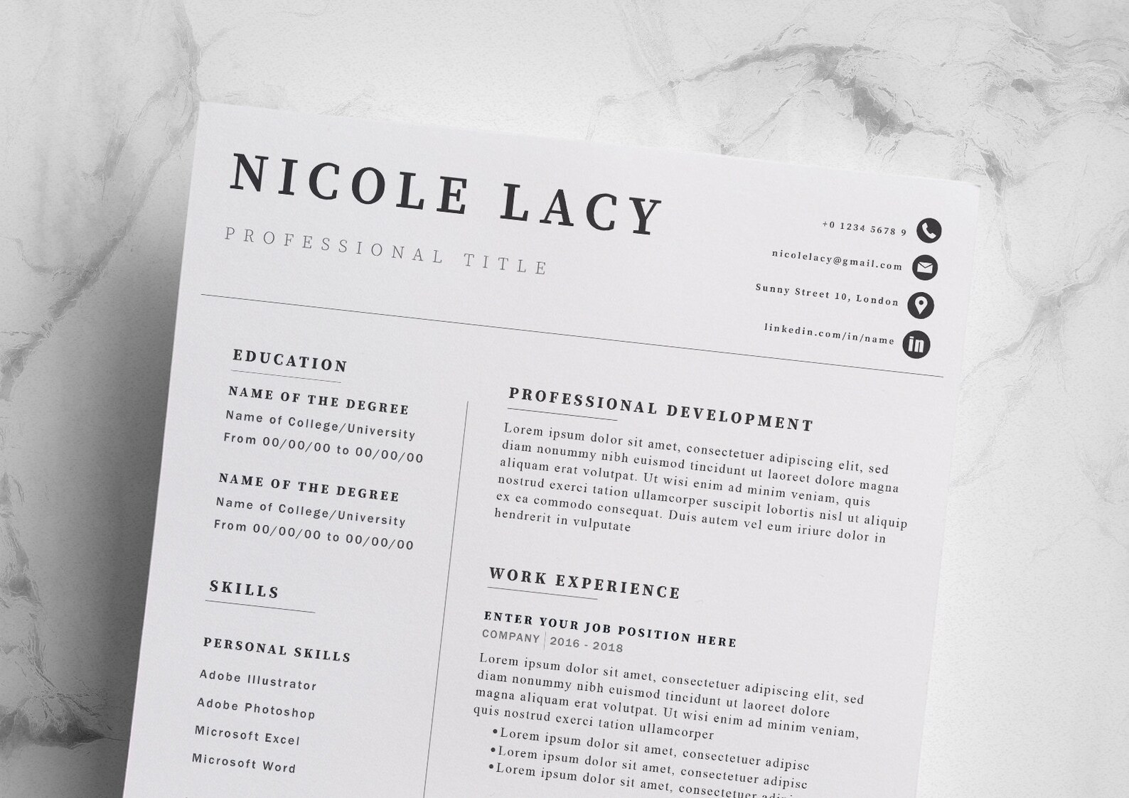 Minimalistic Resume Template for MS Word Professional | Etsy